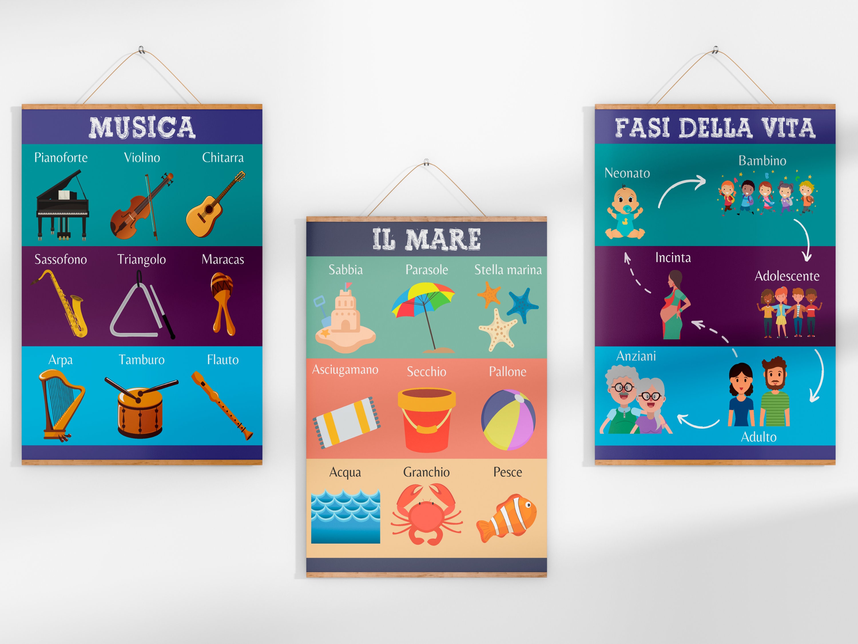 Italian Educational Posters, Set of 10 Playroom Prints for Kids and ...
