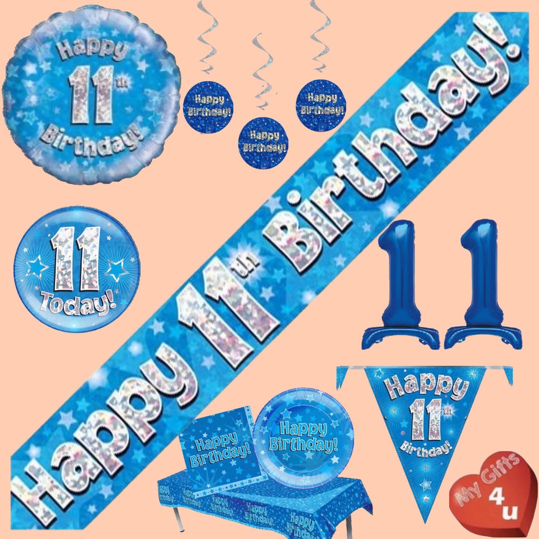 Blue 11th Birthday Decorations Party Bunting Balloons Banners Age 11 ...