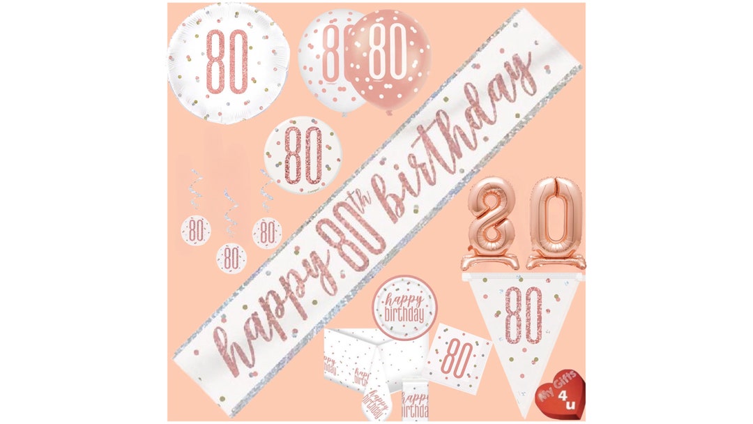 Rose Gold 80th Birthday Decorations Party Bunting Balloons Banners Age ...