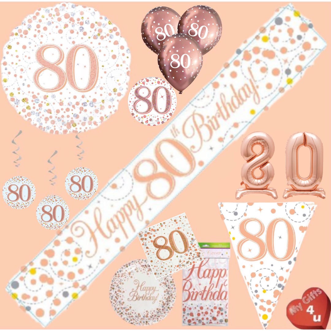 Rose Gold 80th Birthday Party Decorations: Bunting, Balloons, Banner - Etsy