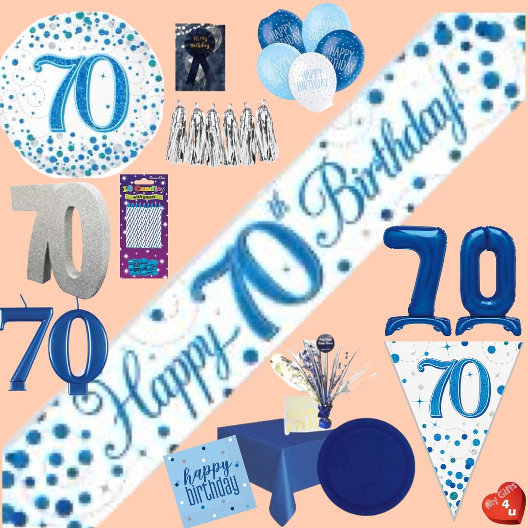 Blue 70th Birthday Party Decorations: Bunting, Balloons, Banner - Etsy