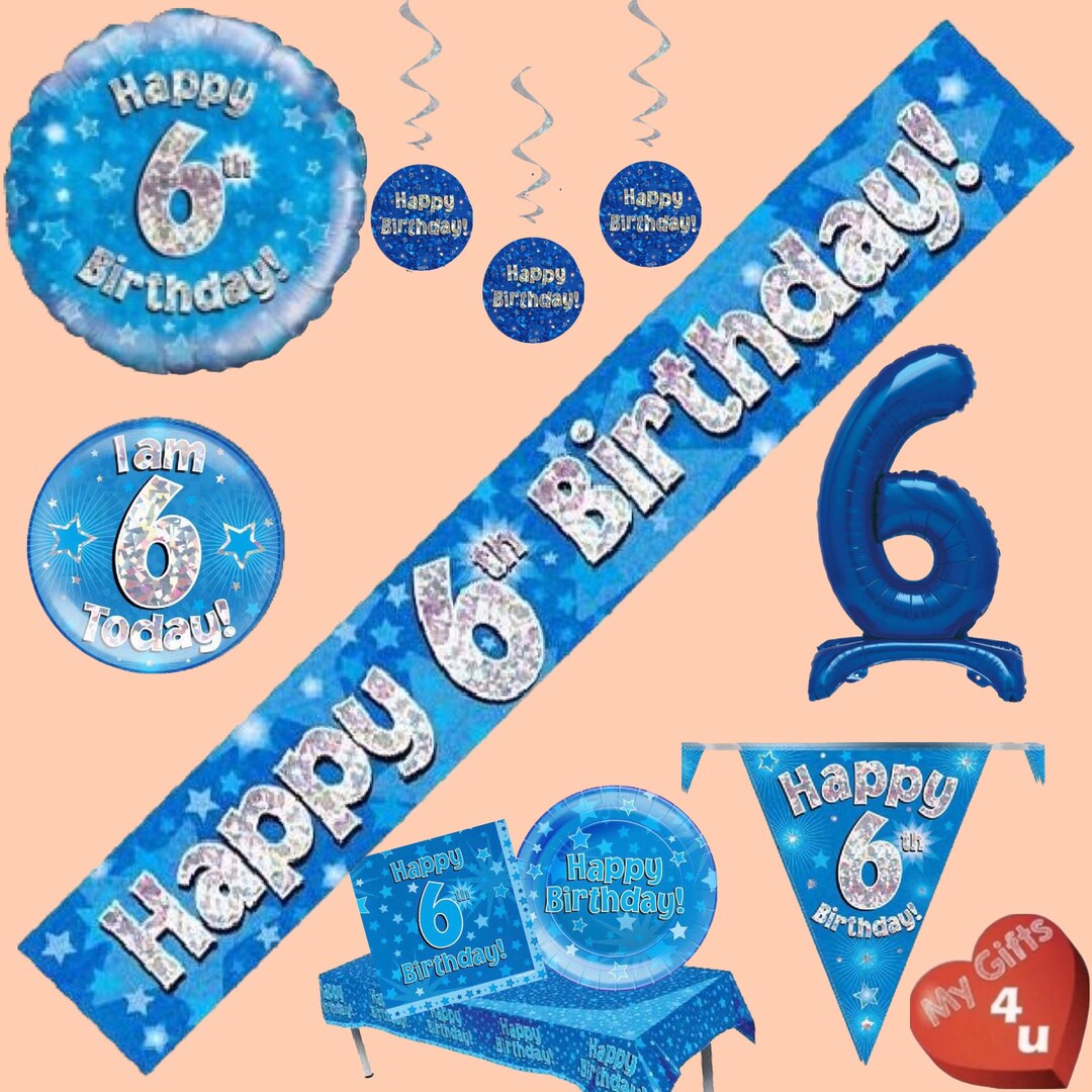 Blue 6th Birthday Decorations Party Bunting Balloons Banners Age 6 ...