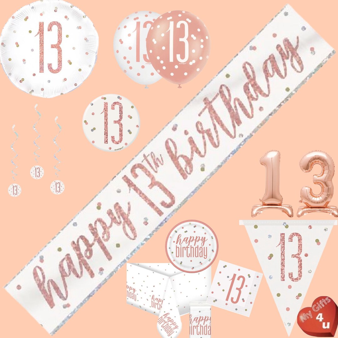 Rose Gold 13th Birthday Decorations Party Bunting Balloons Banners Age ...