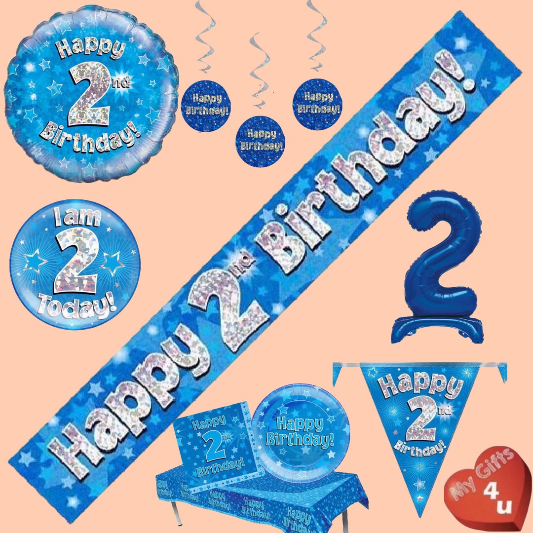 Blue 2nd Birthday Decorations Party Bunting Balloons Banners Age 2 ...