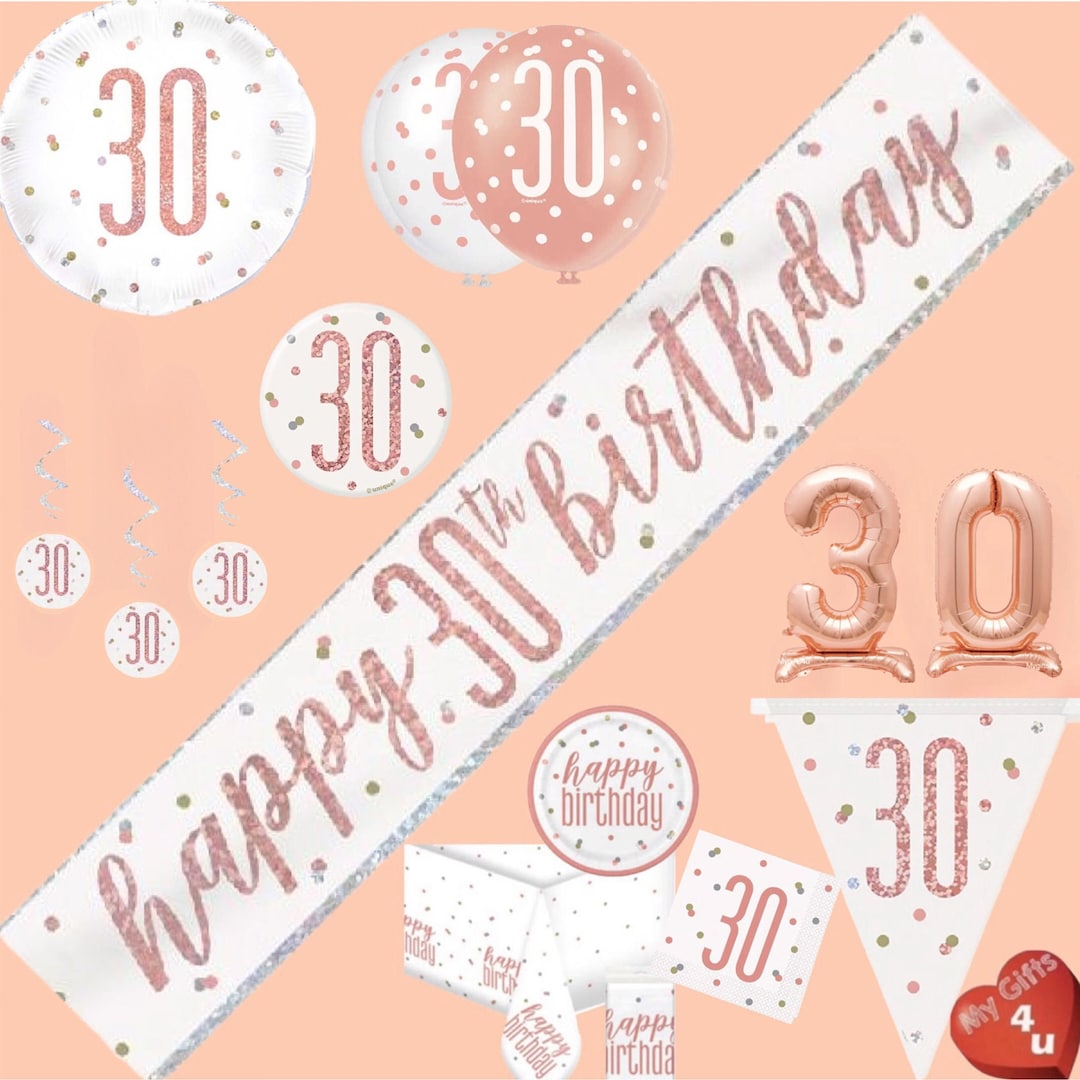 Rose Gold 30th Birthday Decorations Party Bunting Balloons Banners Age ...