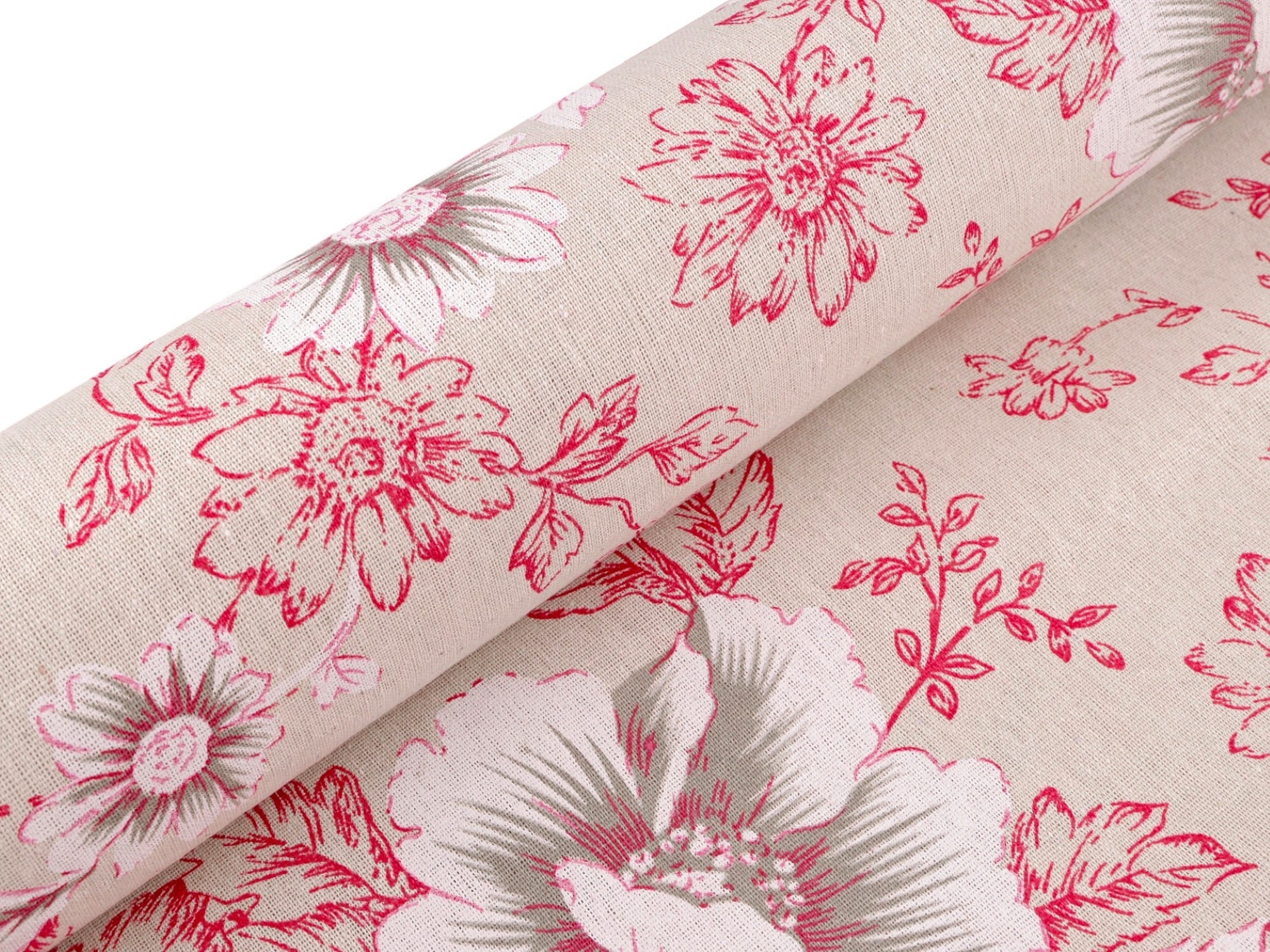 Linen Fabric Filigree Flower Tendrils on a Natural Colored Background ...