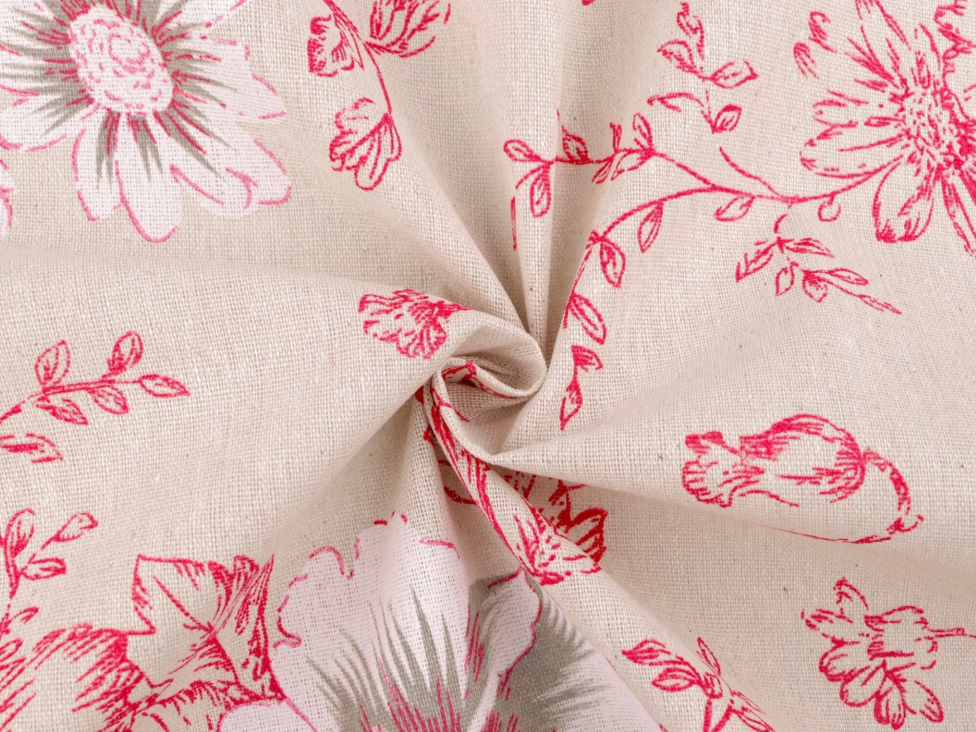 Linen Fabric Filigree Flower Tendrils on a Natural Colored Background ...