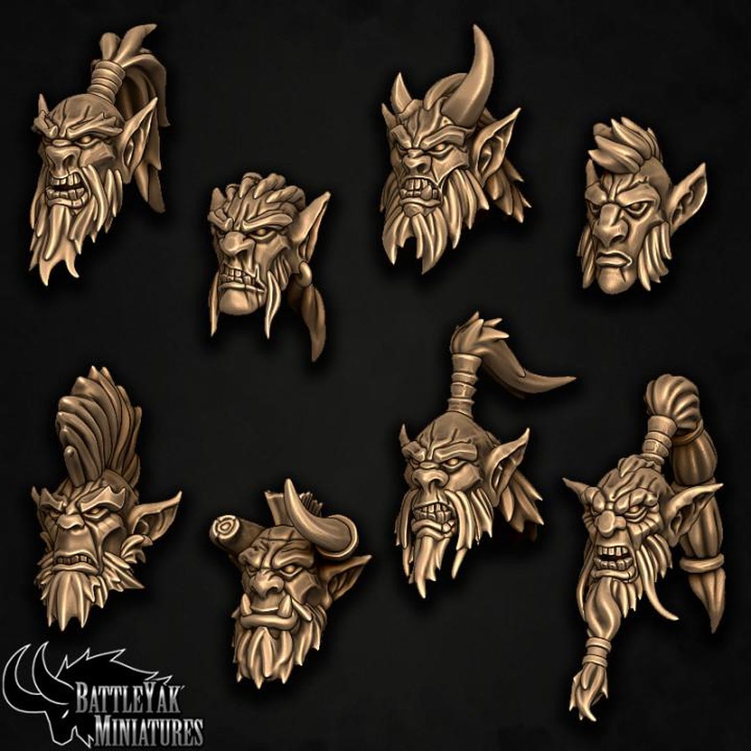 Goldthrone Trollkin Heads, Customisation Pack (8 Variants Available ...