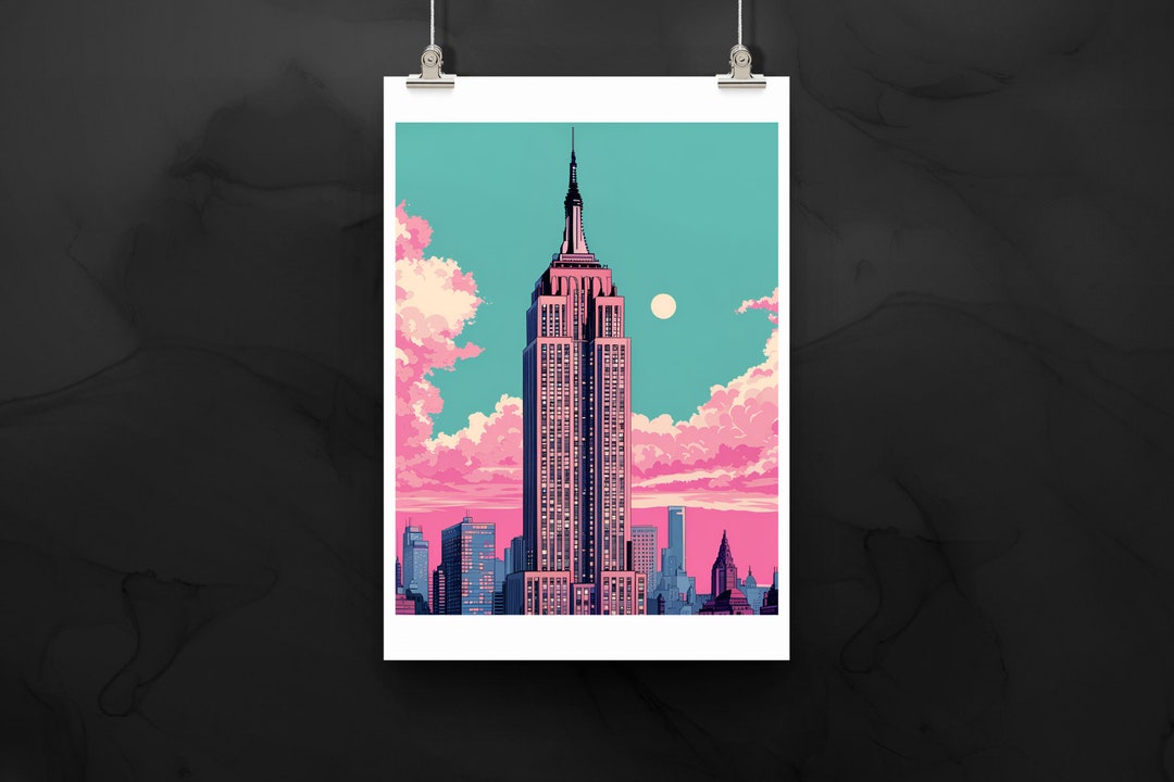 Empire State Building Retro Travel Poster: New York City Art Print ...
