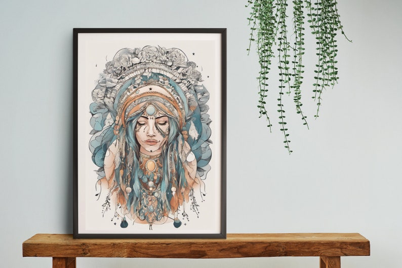 Bohemian Spirit Woman Digital Art Download, Tribal Pastel Print ...