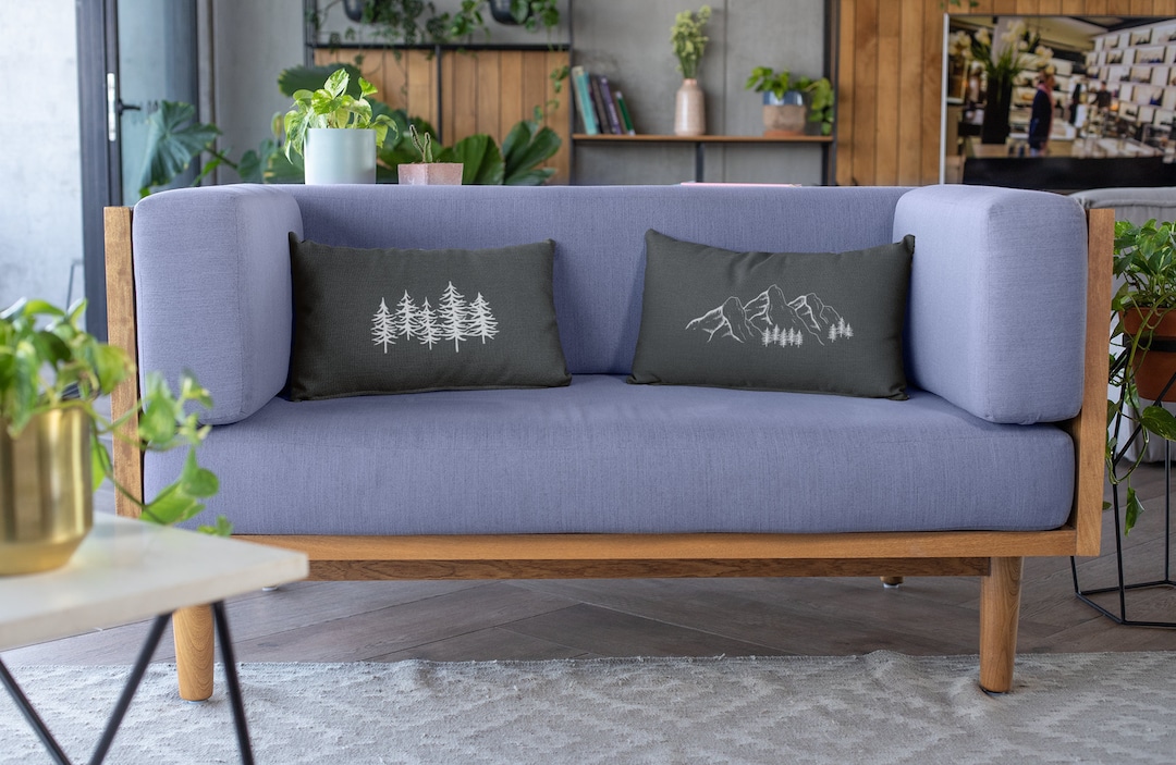 Grey Reversible Mountain & Tree Lumbar Pillow: Seattle Cabin Homeware ...