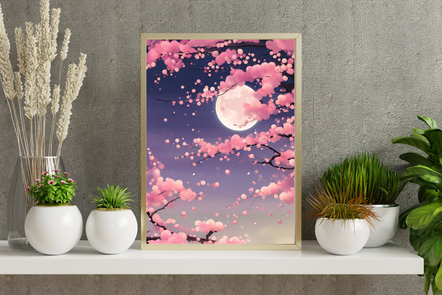 Digital Japanese Moonlit Sakura Art Prints Set of 4 Japendi - Etsy