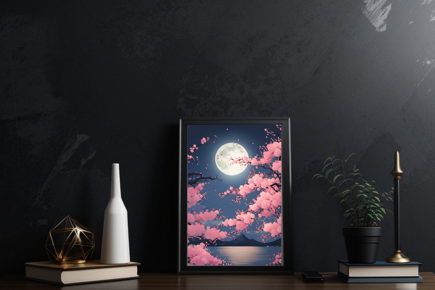 Digital Japanese Moonlit Sakura Art Prints Set of 4 Japendi - Etsy