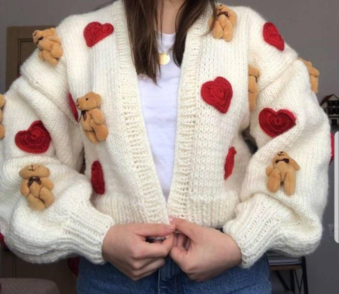 Chunky Cardigan Daisy Floral Sweater Strawberry Cardigan Hand Knitted ...