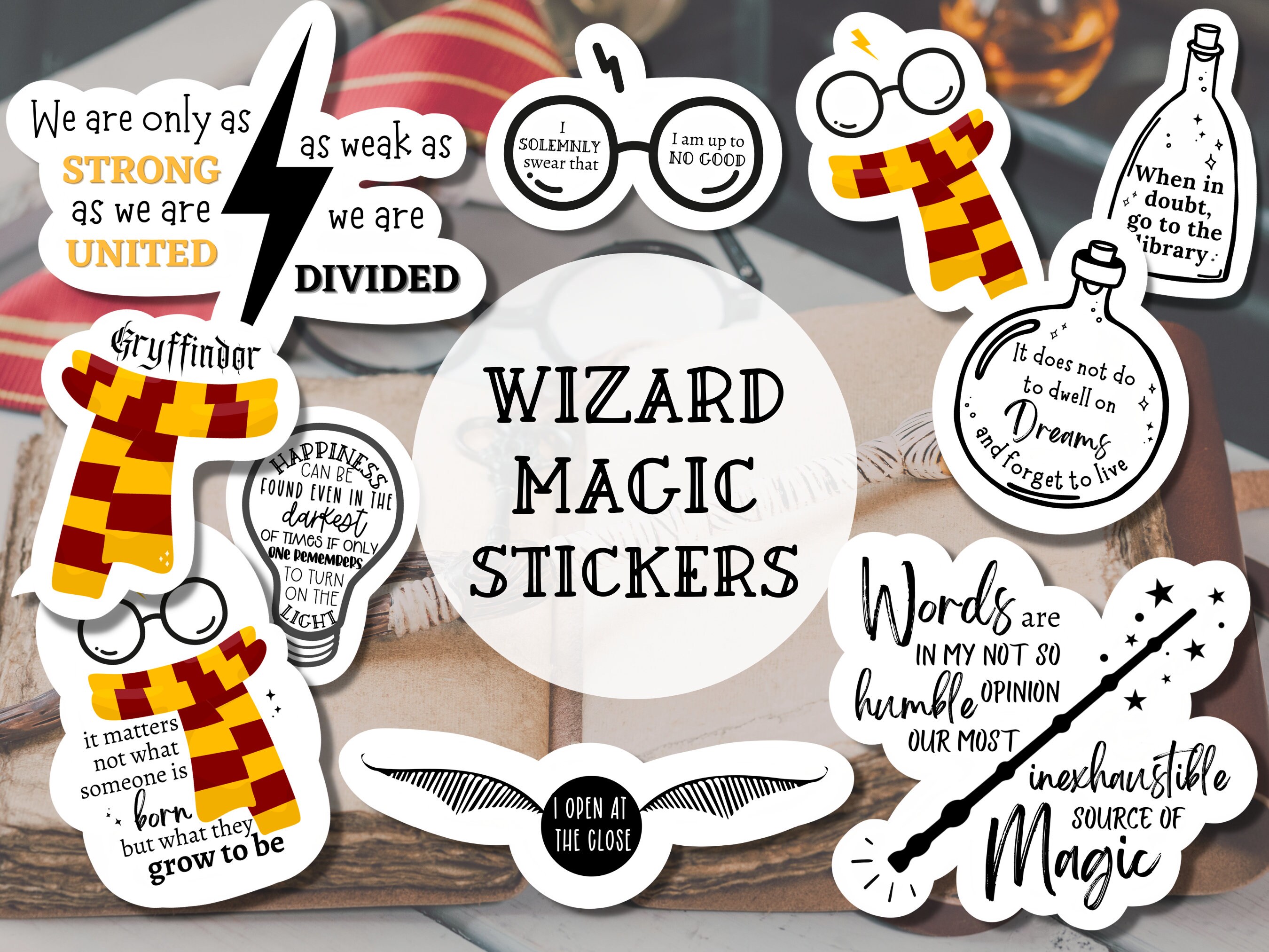 Enchanting Wizard HP Inspired Theme Stickers, Quote Stickers, Water ...