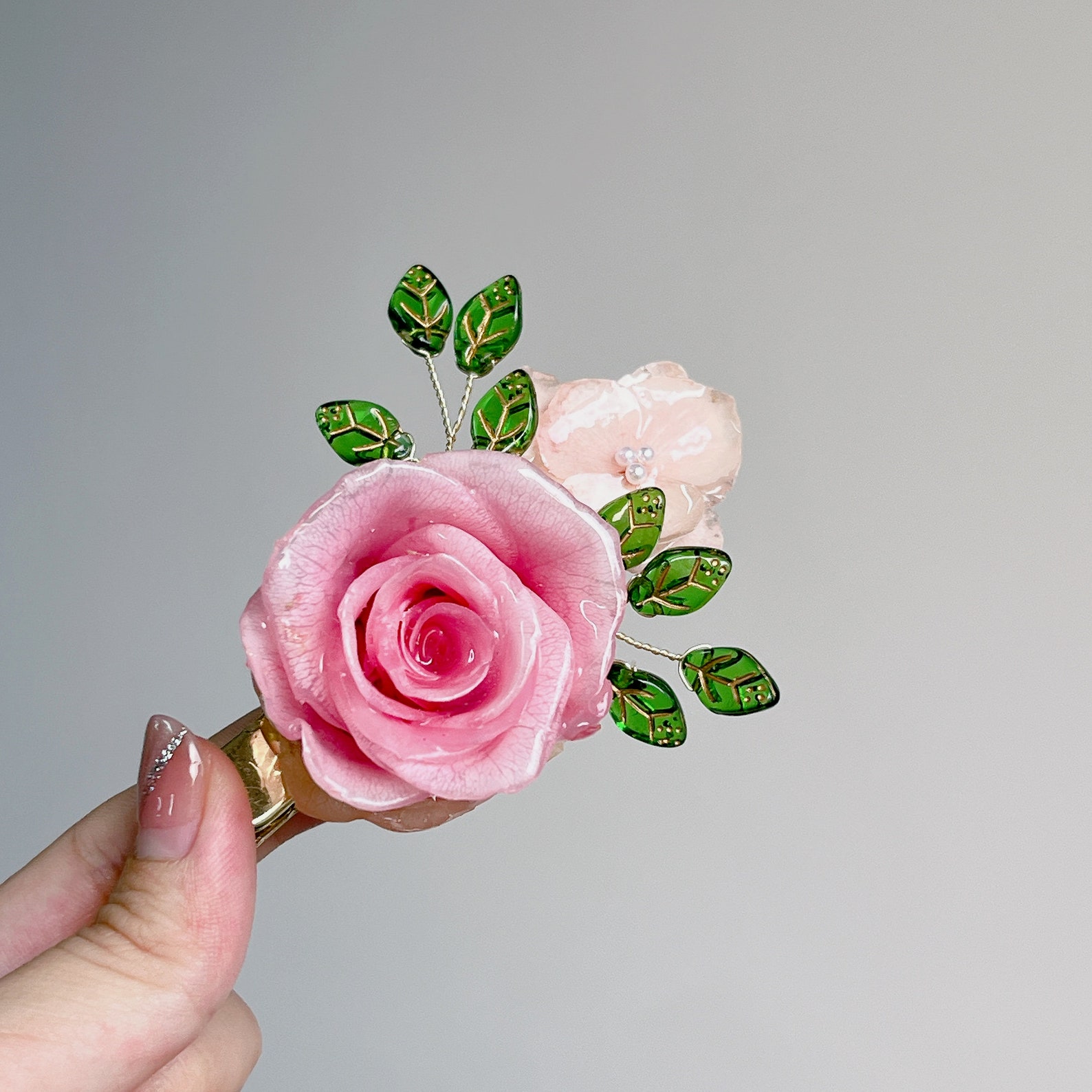 Original Design Pink Rose Hair Clip, 100% Handmade Real Flower Hair Pin ...