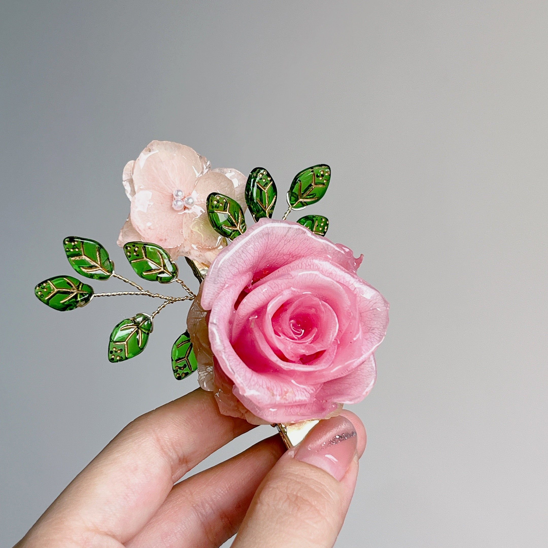 Original Design Pink Rose Hair Clip, 100% Handmade Real Flower Hair Pin ...