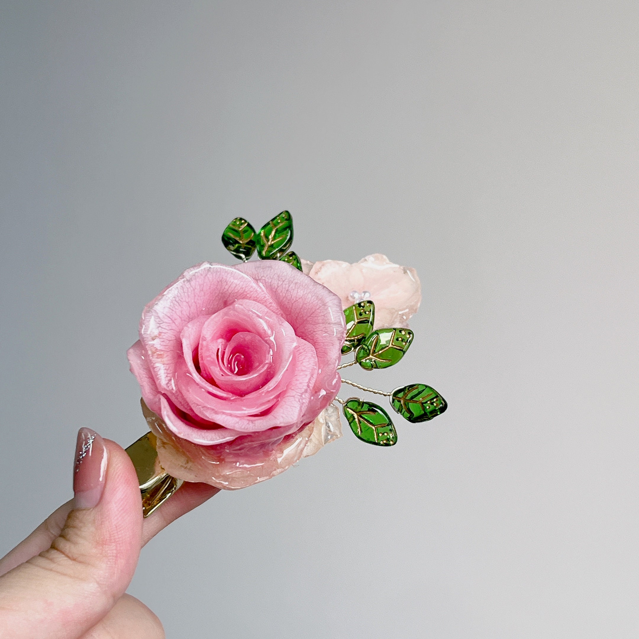 Original Design Pink Rose Hair Clip, 100% Handmade Real Flower Hair Pin ...