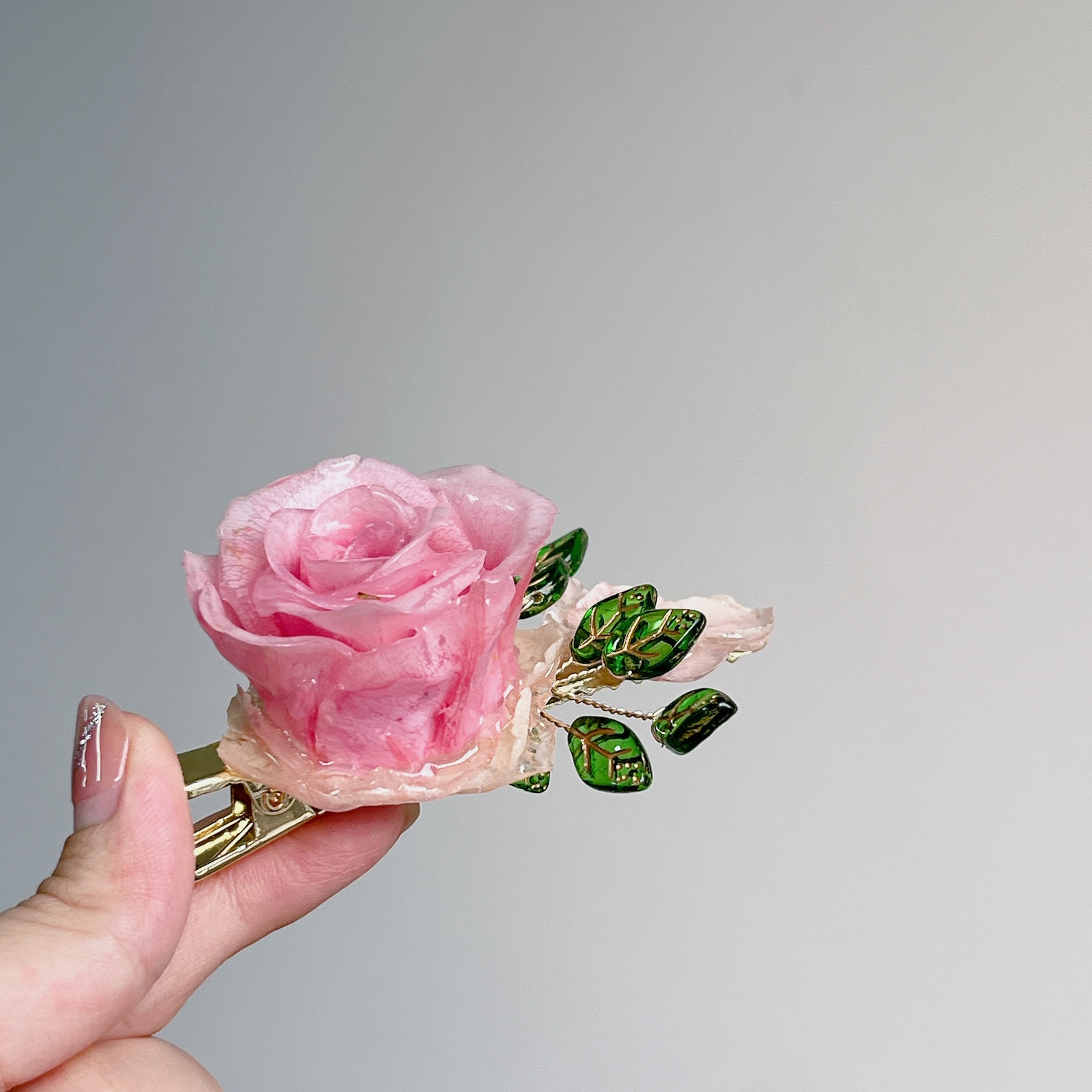 Original Design Pink Rose Hair Clip, 100% Handmade Real Flower Hair Pin ...