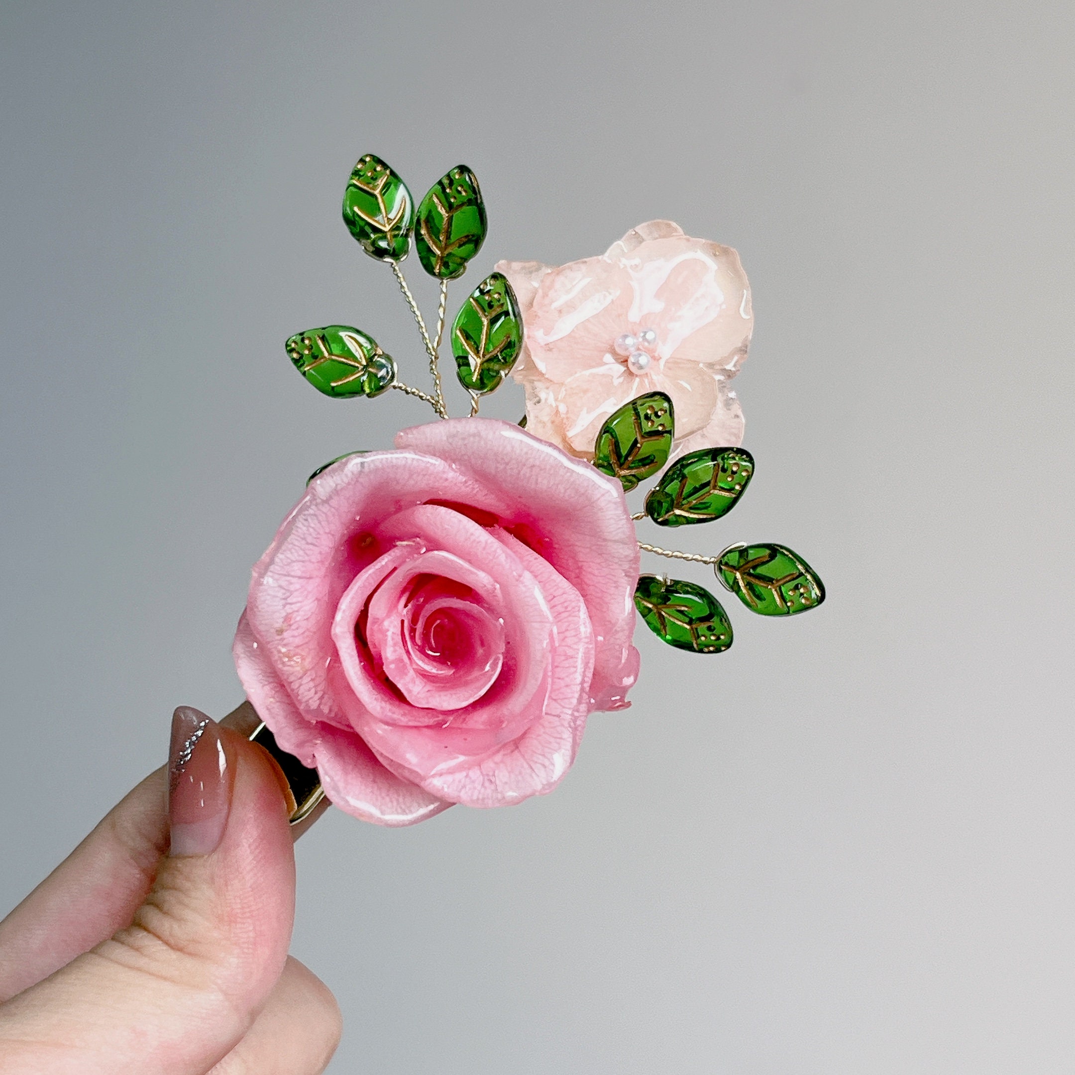 Original Design Pink Rose Hair Clip, 100% Handmade Real Flower Hair Pin ...