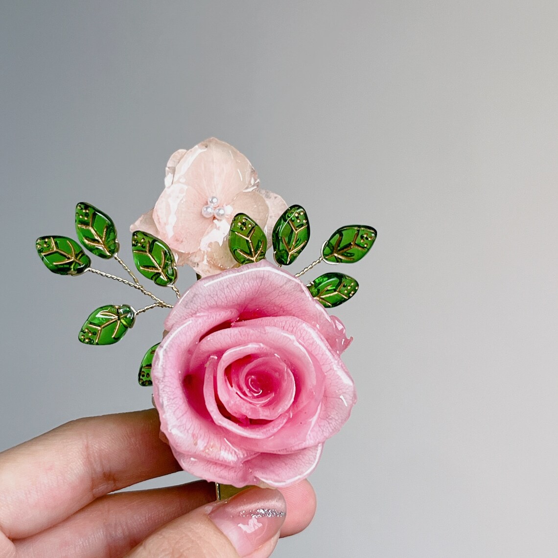 Original Design Pink Rose Hair Clip, 100% Handmade Real Flower Hair Pin ...