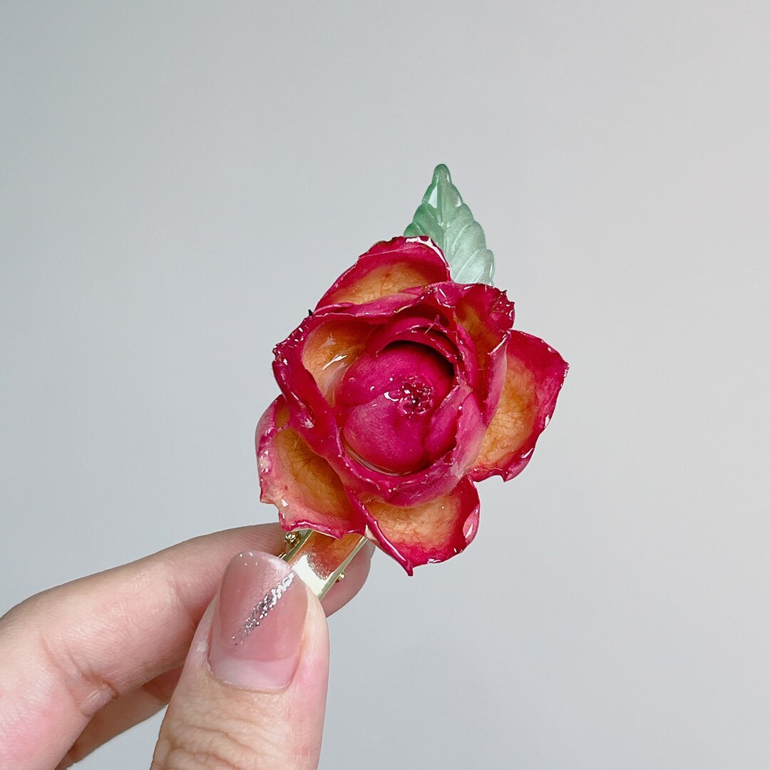 Original Design Real Red Rose Hair Clip, 100% Handmade Real Flower Hair ...