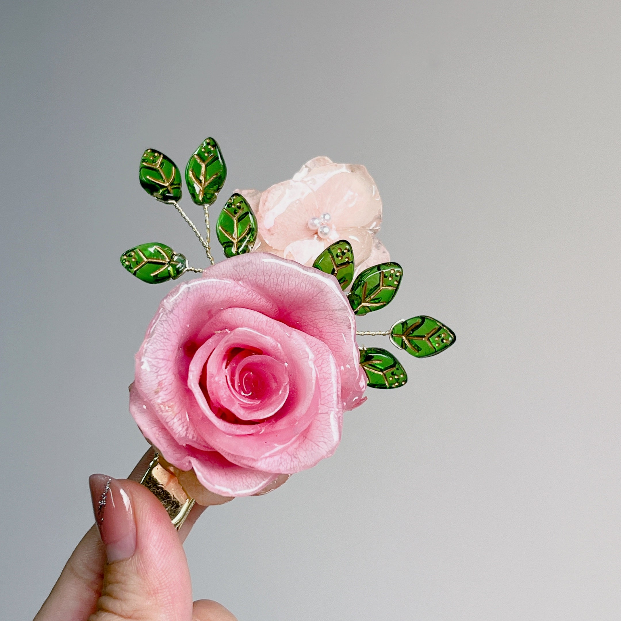 Original Design Pink Rose Hair Clip, 100% Handmade Real Flower Hair Pin ...