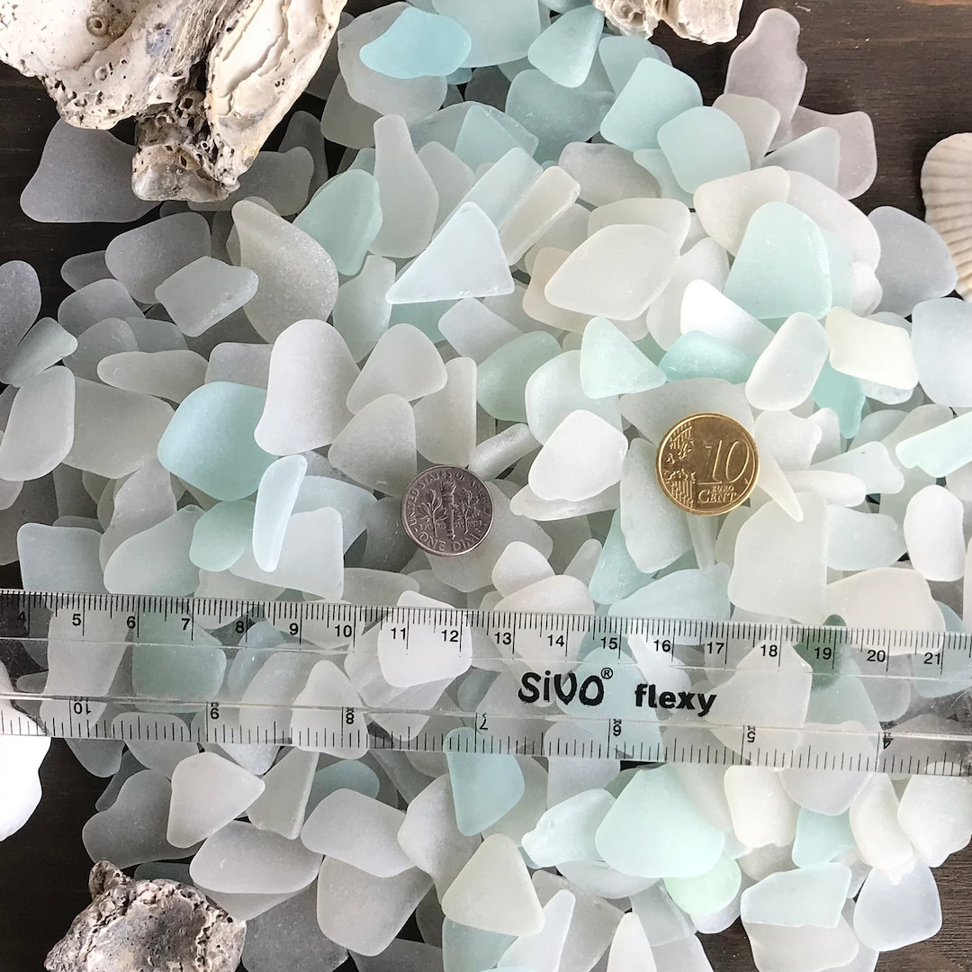 Authentic Sea Glass Bulk, White & Light Blue Seaglass Set 75 Pieces 2 ...