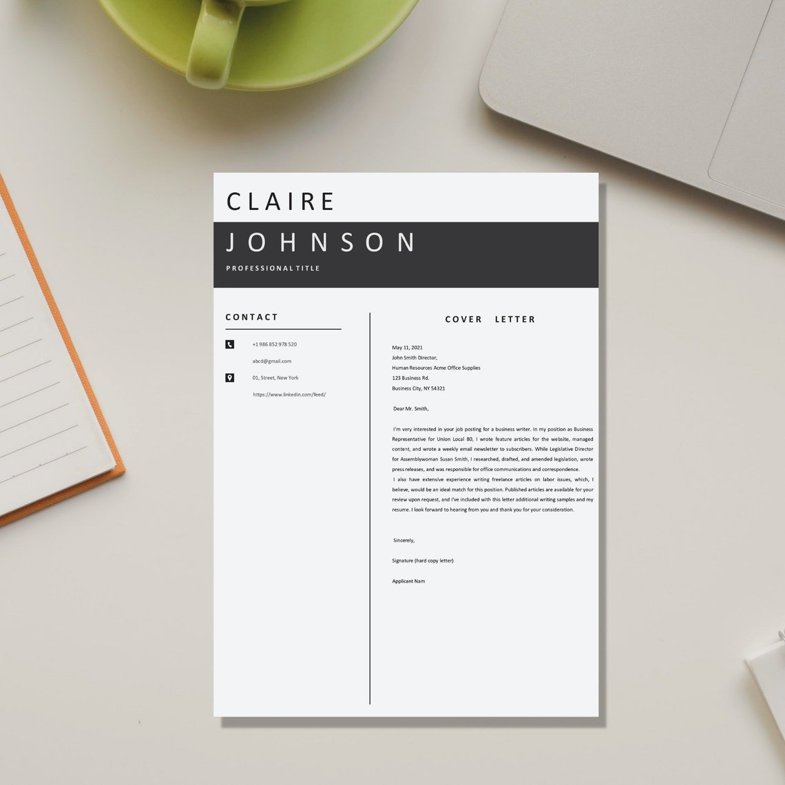 Modern Resume Template Professional Digital CV Template | Etsy