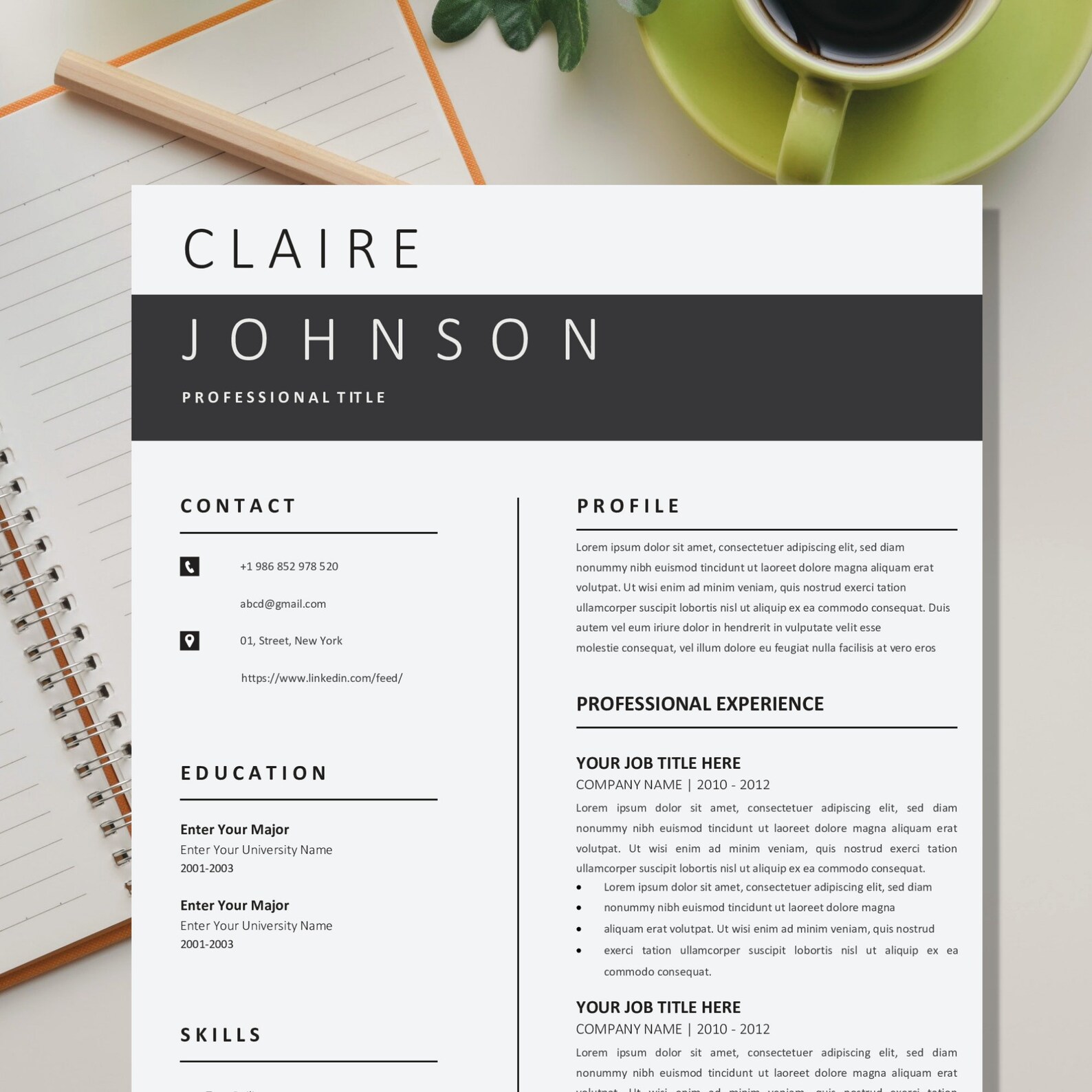 Modern Resume Template Professional Digital CV Template | Etsy