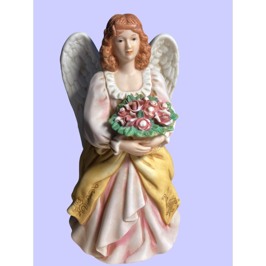 Homco Porcelain Angel Figurine 8806 With Floral Bouquet - Etsy