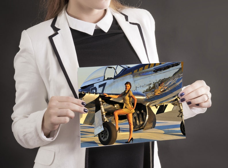 Army Girl P-51 Mustang Poster | Aviation Girl WWII Aircraft Photo Print ...
