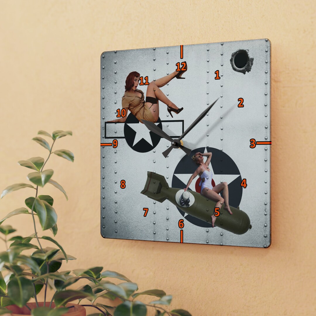 Nose Art Acrylic Wall Clock | Warbird Pinup Girls 10.75" Square Wall ...