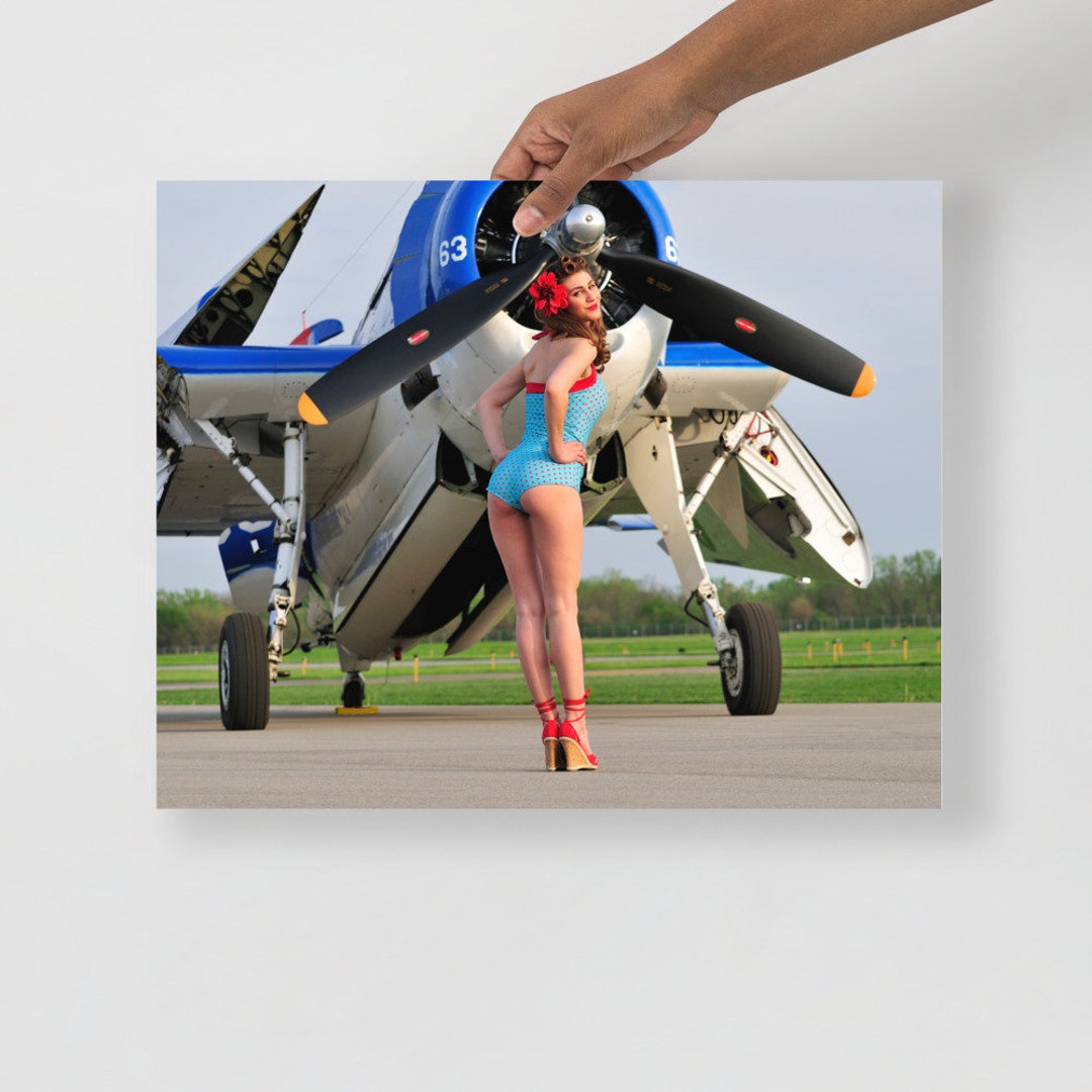 Sexy Pinup Girl Poster TBM WWII Aircraft With Flirty 1940s Pin up in a Polka Dot Bathing Suit ...