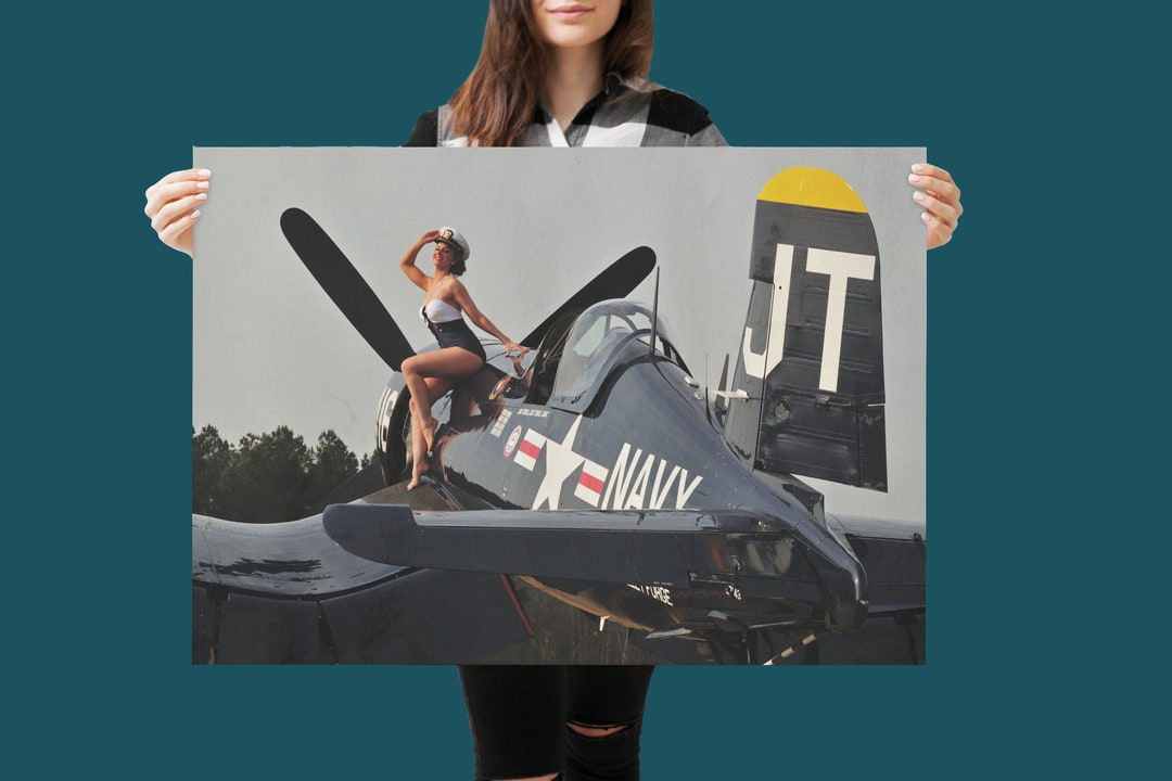 Navy Corsair Aircraft Poster - Aviation Pin up Girl & WWII Navy Blue ...