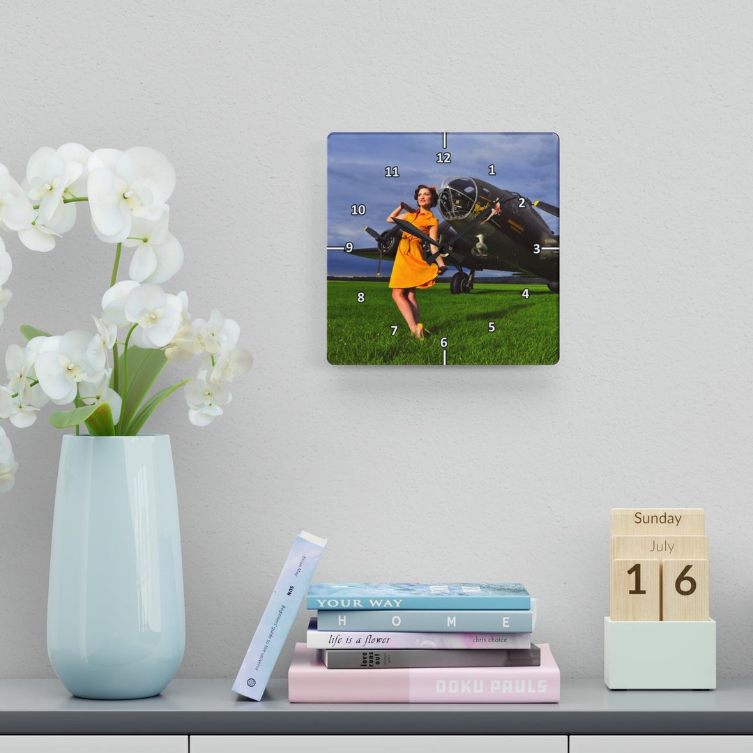 B-17 Bomber Acrylic Wall Clock | Warbird Pinup Girls Square Wall Clock ...