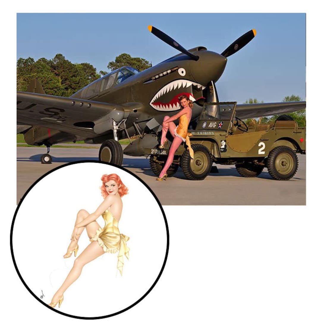 Classic Pinup P-40 Warhawk Aircraft Poster - WWII Fighter Plane Photo Print With 1940's Pin up ...