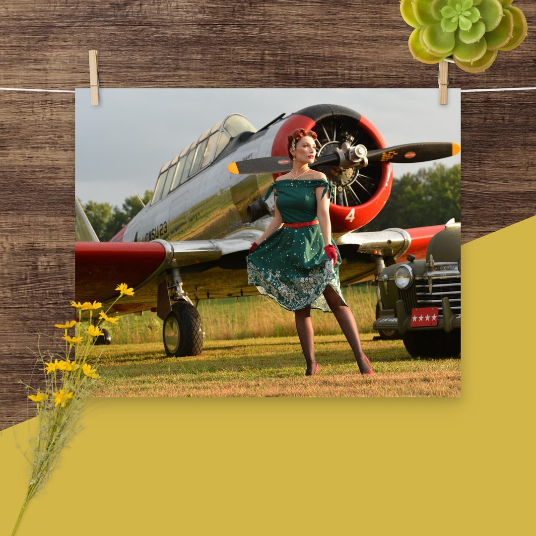 WW2 Pinup Photo Print With SNJ-5 Aircraft | Aviation Warbird Poster for ...