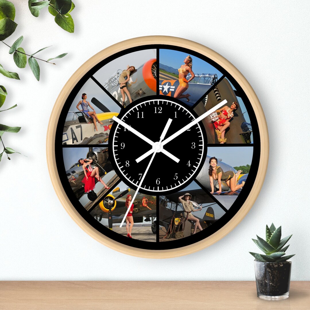 Warbird Pinup Girls Multi Image 10 Inch Round Wall Clock Aviation Pin ...