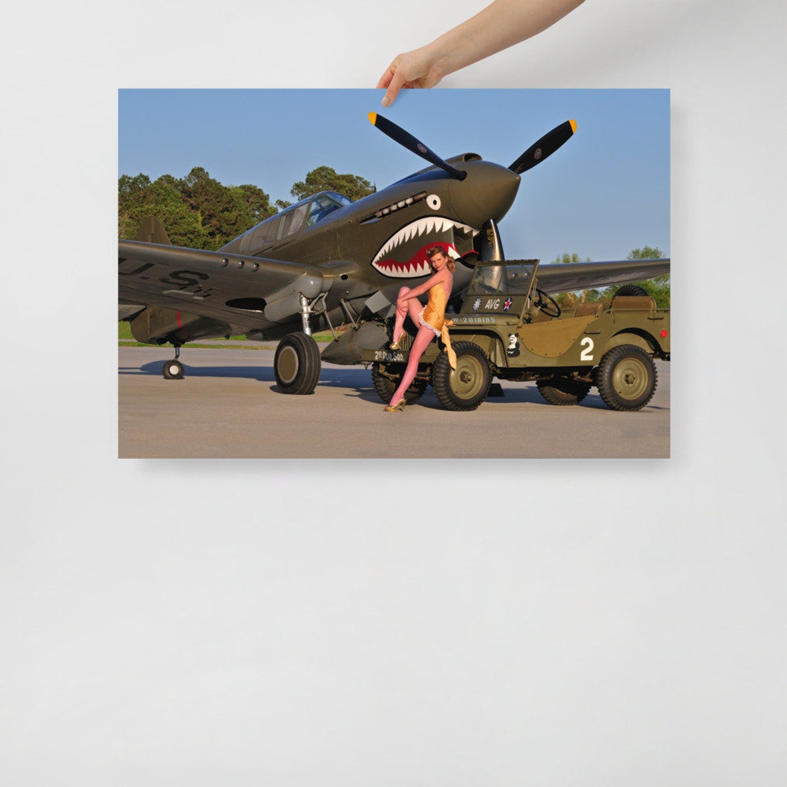 Classic Pinup P-40 Warhawk Aircraft Poster - WWII Fighter Plane Photo ...