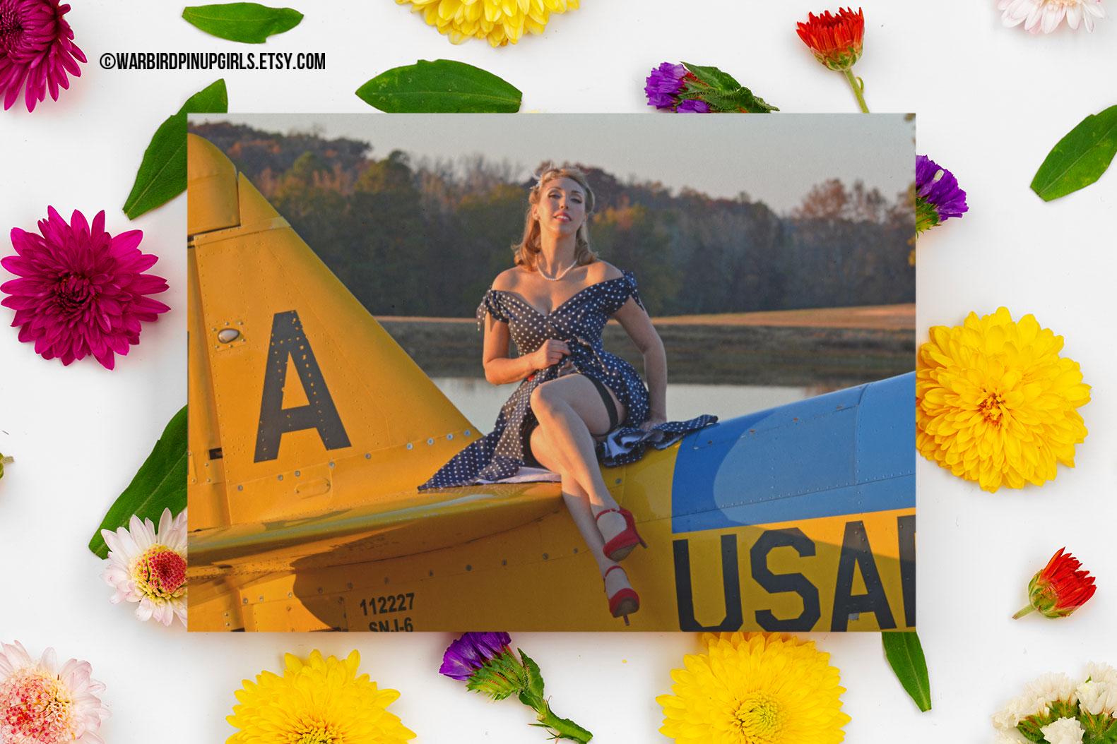 Yellow SNJ-6 Pinup Photo Print | Warbird Pinup Girls Poster | Navy ...