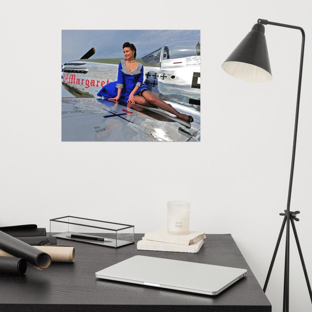 Aviation Pin up Poster - P-51 Mustang WWII Aircraft With Glamorous ...