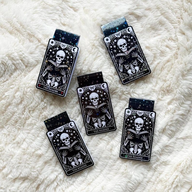 Skeleton Tarot Magnetic Laminated Bookmark: Spooky Halloween Bookish ...