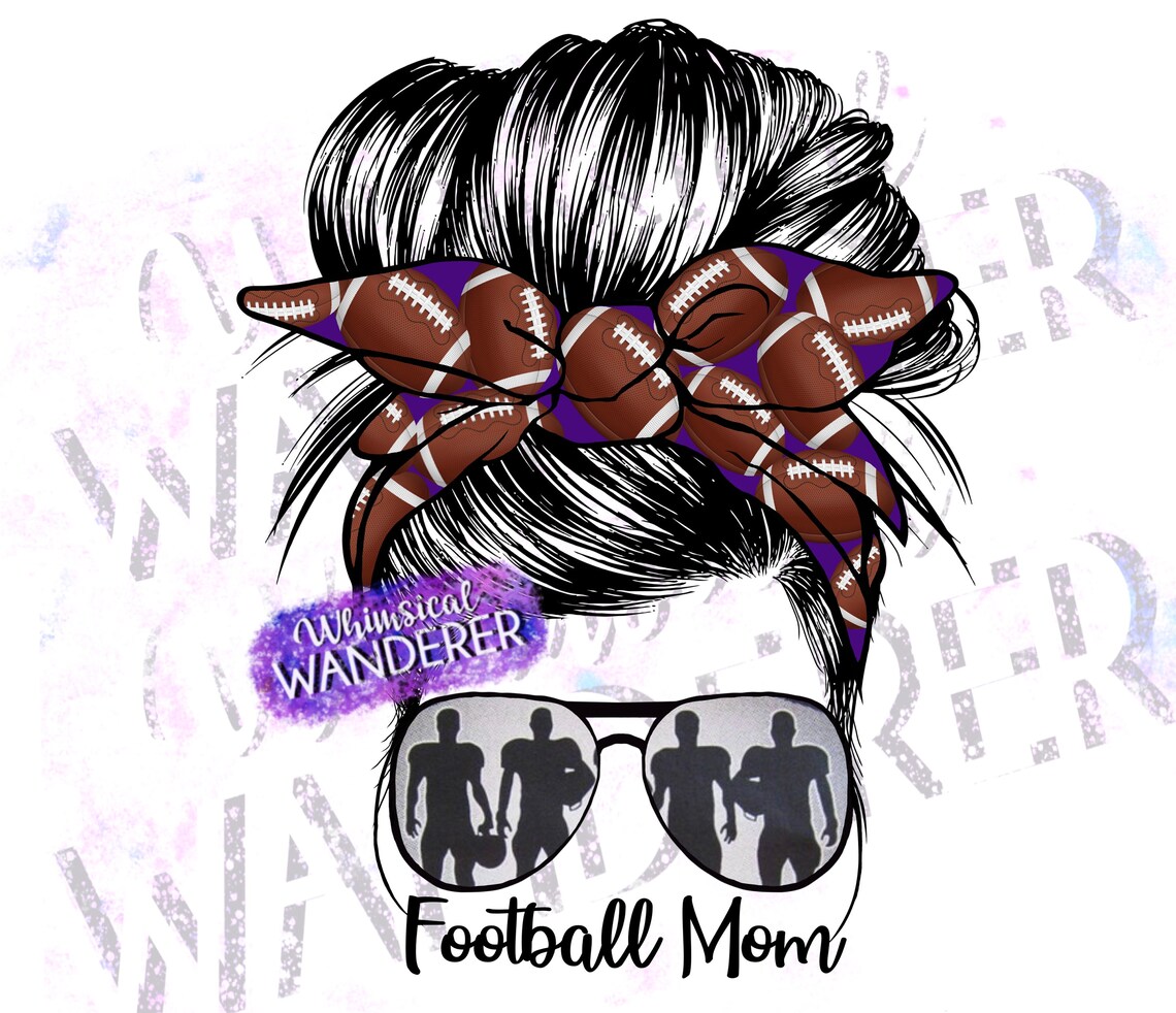 Football Mom Messy Bun Purple | Messy Bun Football Mom PNG | Football ...