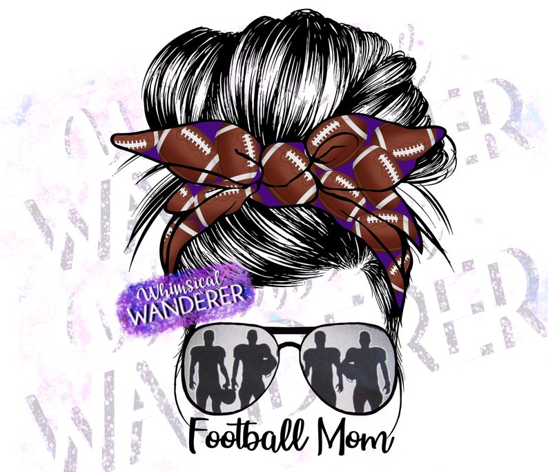 Football Mom Messy Bun Purple | Messy Bun Football Mom PNG | Football ...