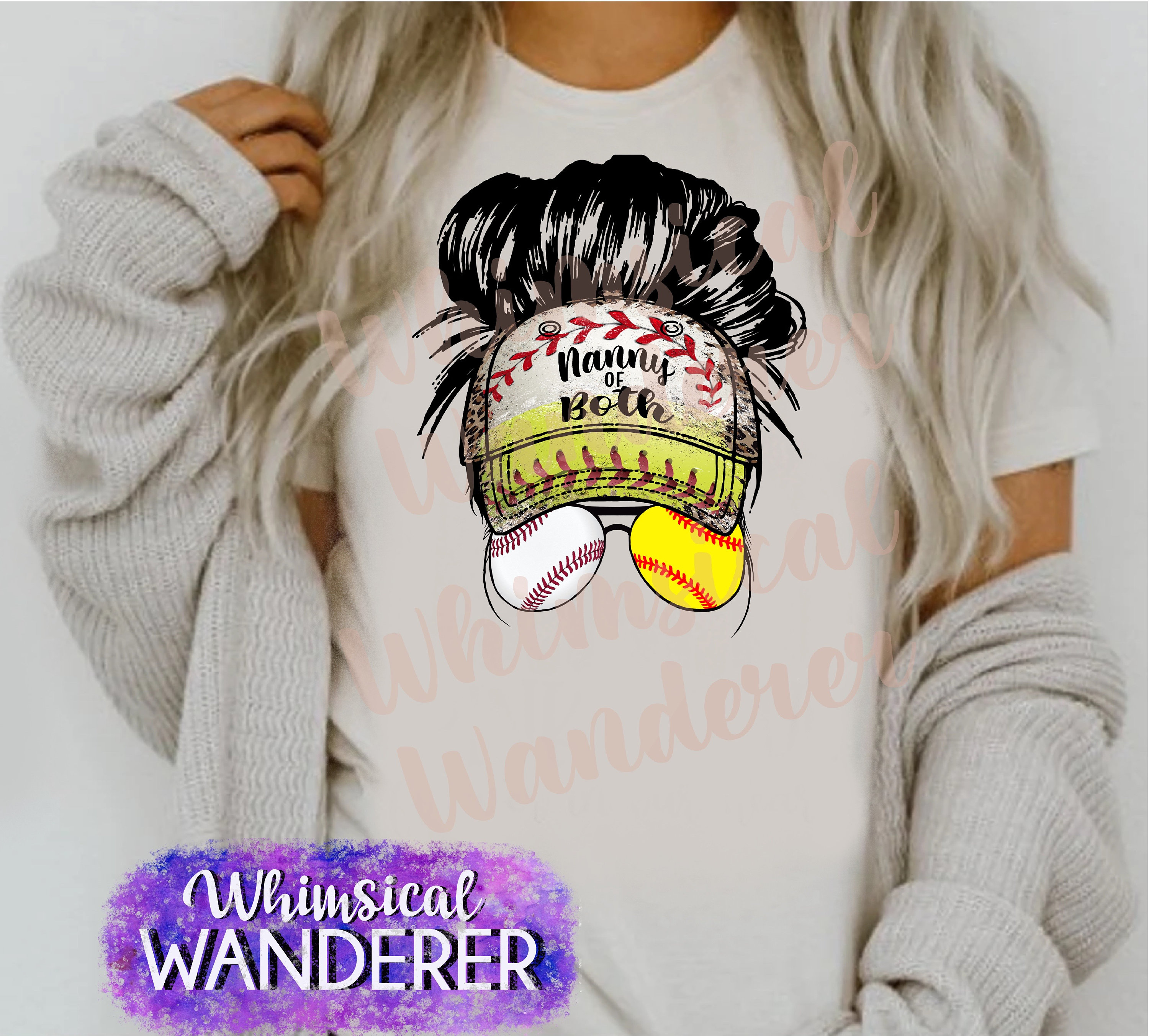 Nanny of Both Baseball Softball Sublimation | Messy Bun Baseball ...