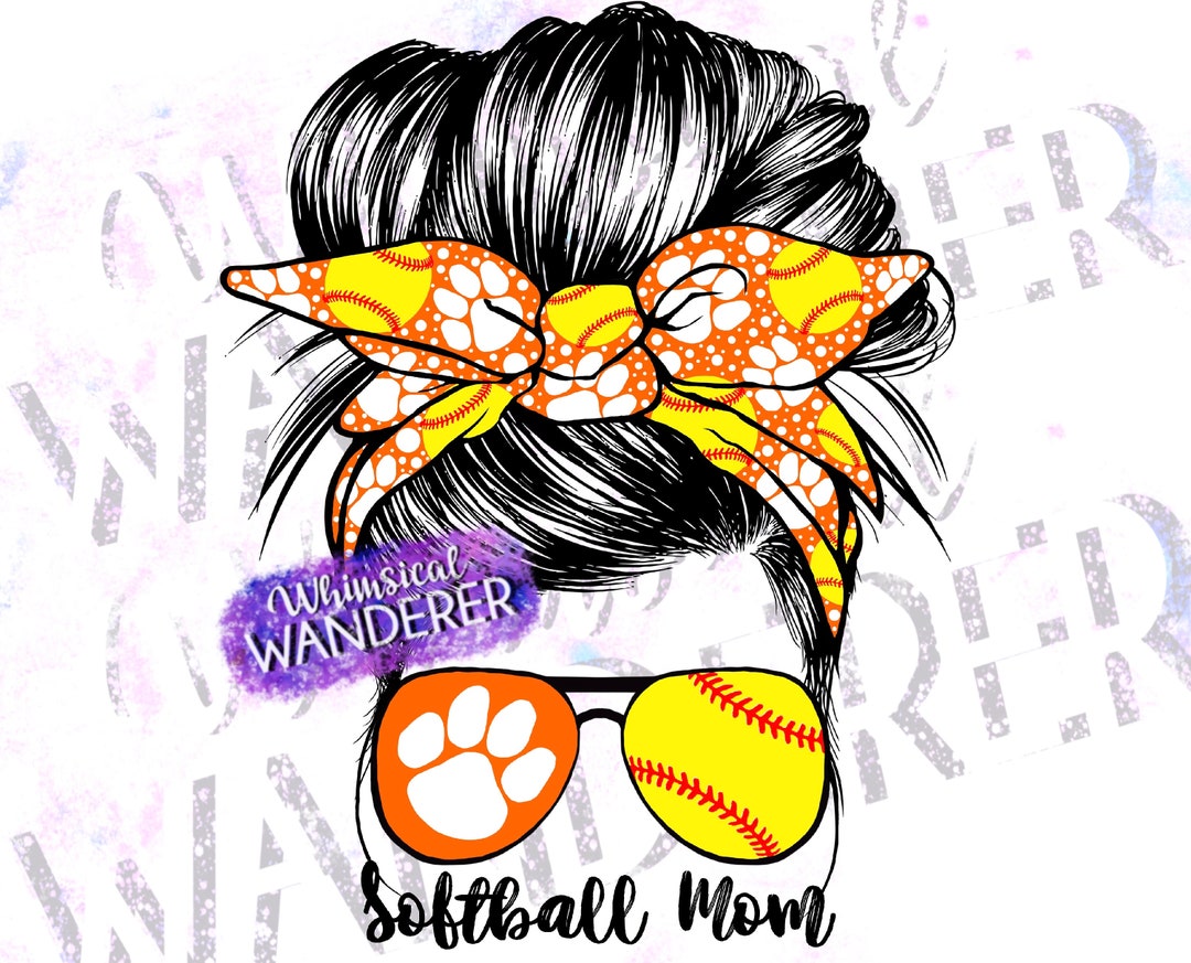 Softball Mom Design Orange Tigers Softball Sublimation Messy Bun ...