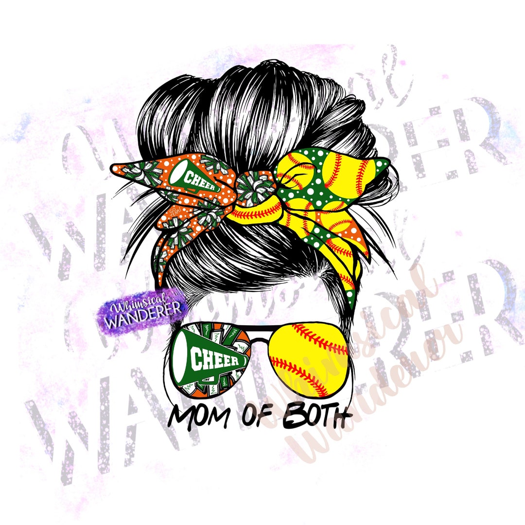 Mom of Both Cheer Softball Mom Design | Orange Green Softball PNG ...