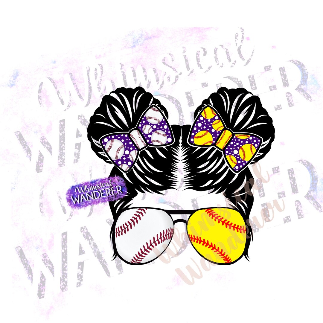 Baseball Softball Kid Messy Bun Design | Baseball Sister Softball PNG ...