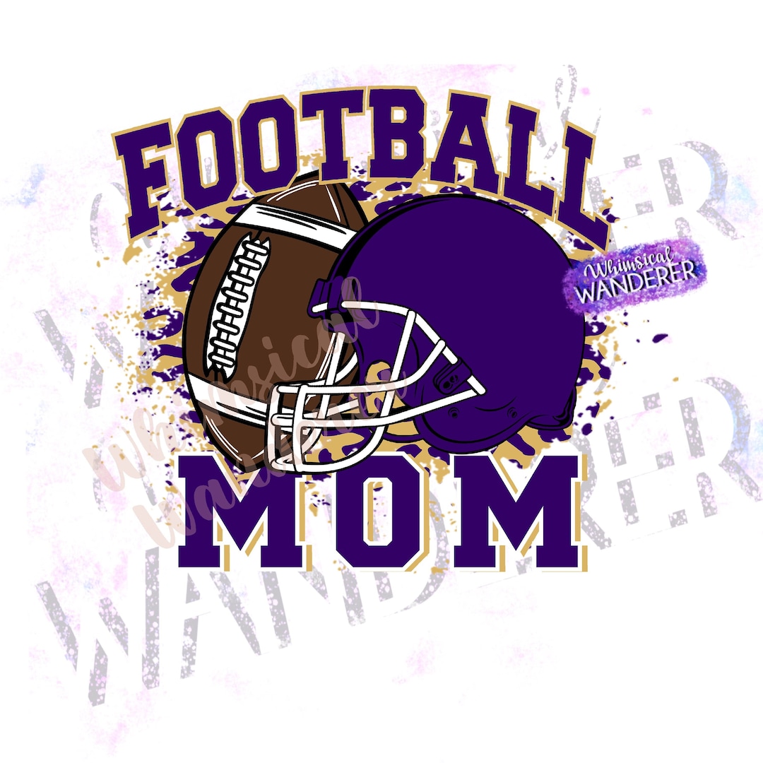 High School Football Mom Design | Purple Gold Football Design | Gold ...